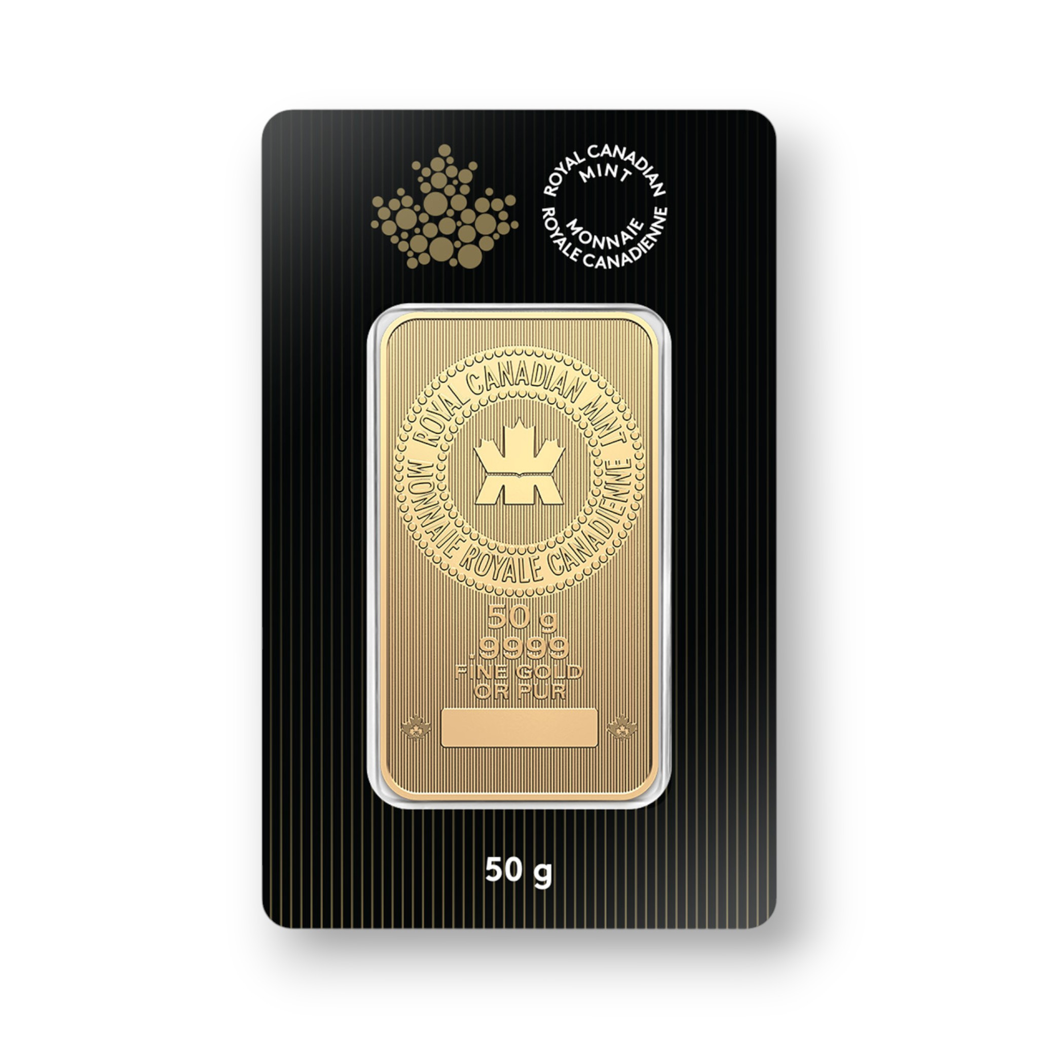 Buy 50 Gram Royal Canadian Mint .9999 Fine Gold Bar Sealed in Assay | PURE